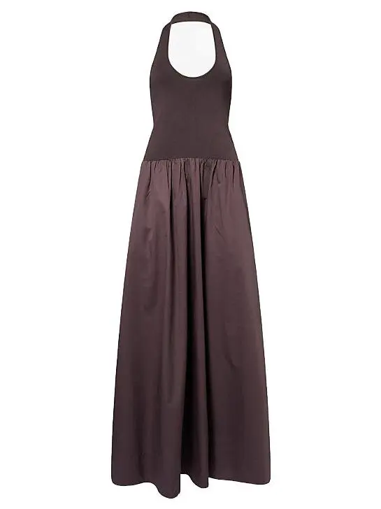 ST. AGNI Circle-hem Halterneck Maxi Dress - Chocolate Plum