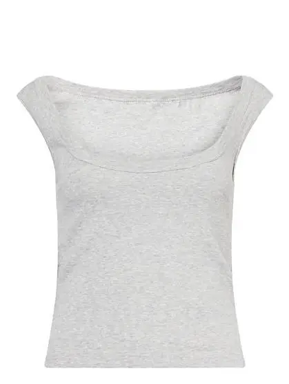 ST. AGNI Boat-neck Scoop-back Cotton Top - Grey Marle