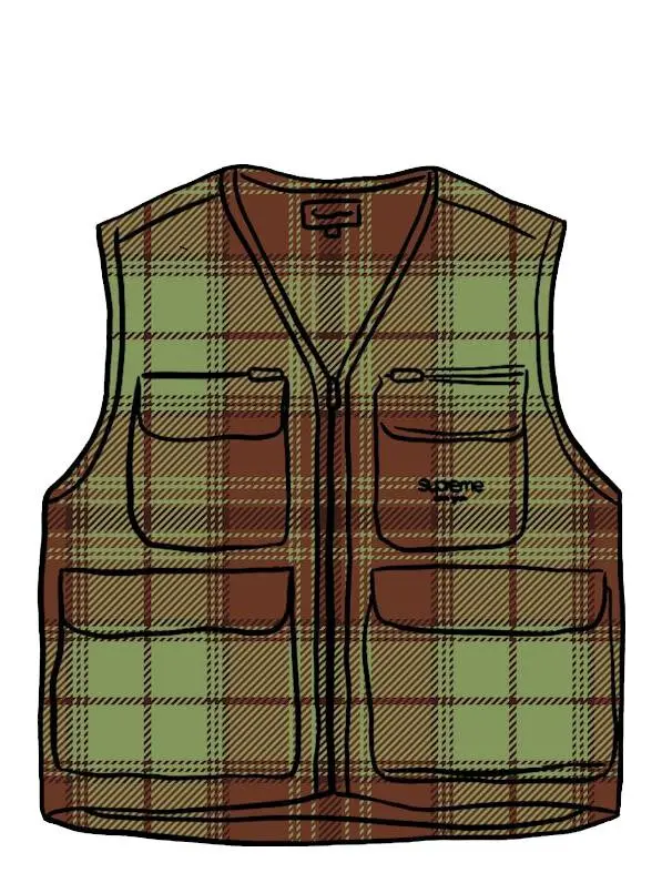 Supreme Tartan Flannel Cargo Vest - Green