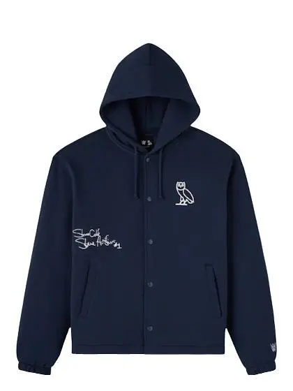OVO X Wwe Stone Cold 3:16 Hooded Fleece Jacket - Night Owl Navy Blue