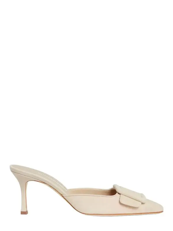 Manolo Blahnik Buckle-detail Suede Mules - Neutrals