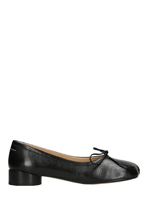 MAISON MARGIELA Bow-embroidered Leather Ballet Flats - Black