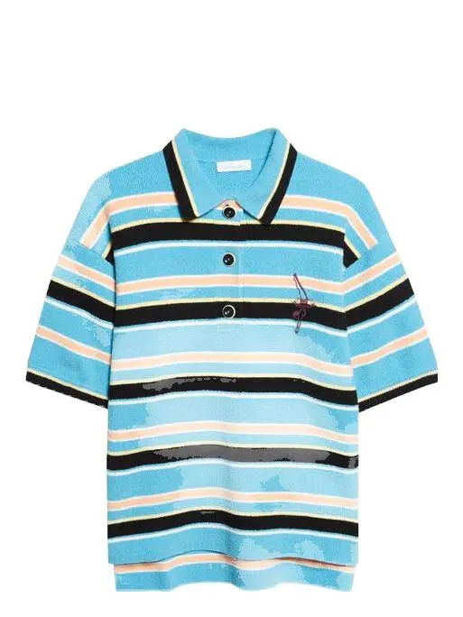 Rabanne Stripe Terry Cloth Polo - Rayures Eponge Bleu/noir