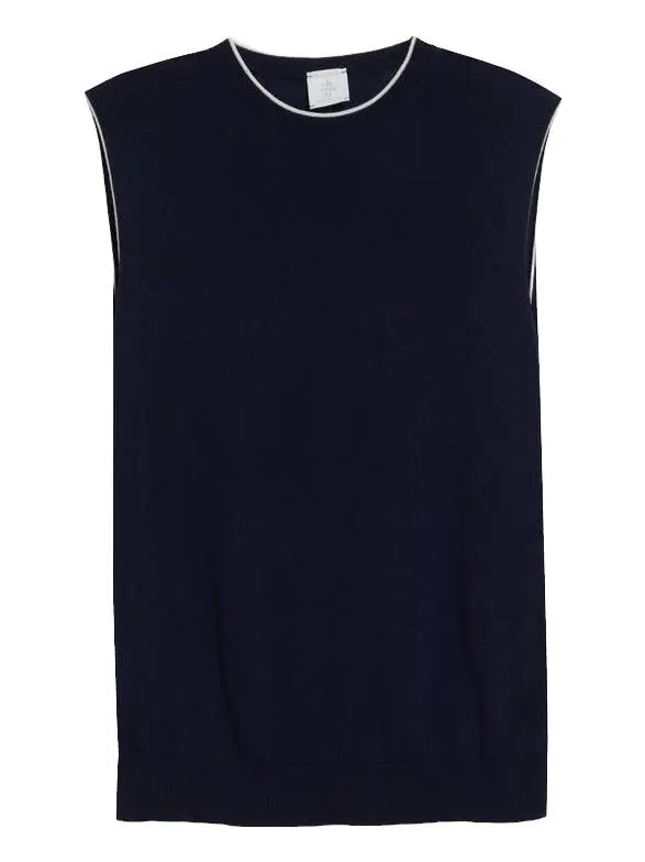 Eleventy Avalon Travel Sleeveless Merino Wool Sweater - Blue/white