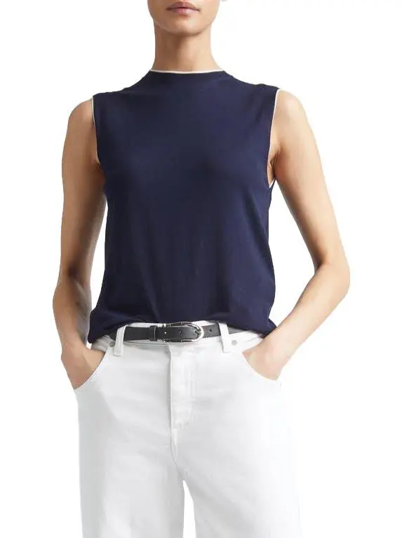 Eleventy Avalon Travel Sleeveless Merino Wool Sweater - Blue/white