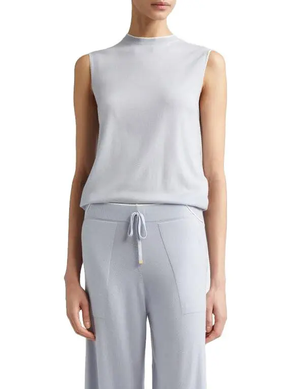 Eleventy Avalon Travel Sleeveless Merino Wool Sweater - Sky Blue/wht