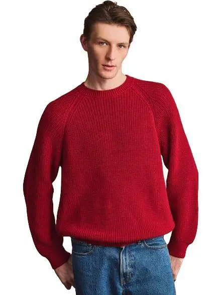 Naadam Cotton Fisherman Raglan Crewneck Sweater - Garnet Red
