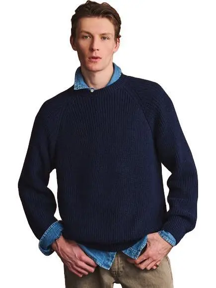 Naadam Cotton Fisherman Raglan Crewneck Sweater - Indigo
