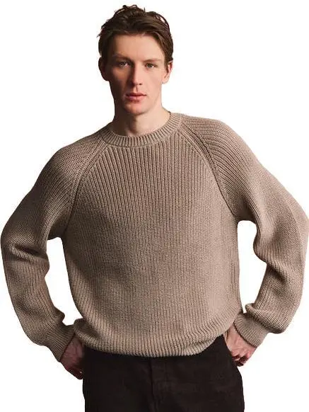 Naadam Cotton Fisherman Raglan Crewneck Sweater - Sand