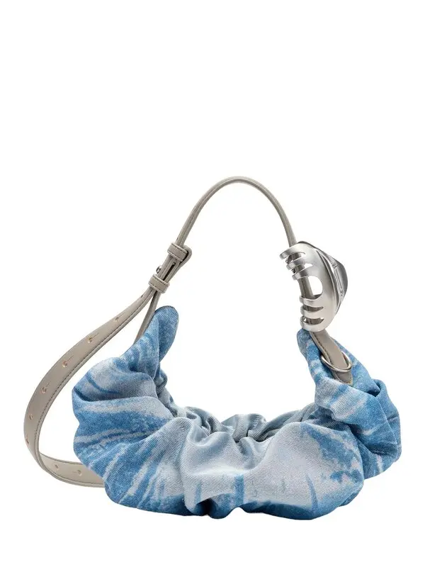 DIESEL® Grab-d-small Scrunched Satin Denim Hobo Bag - Blue