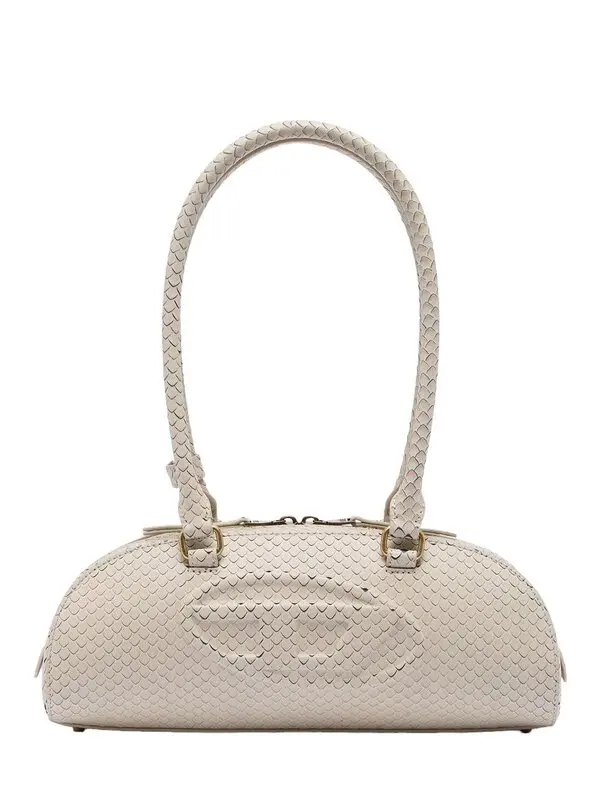 DIESEL® 1dr Dome Snakeskin Embossed Leather Shoulder Bag - Khaki