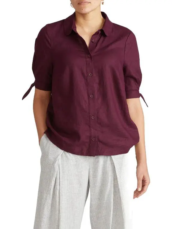 Universal Standard Linen Blend Button-up Shirt - Acai Purple