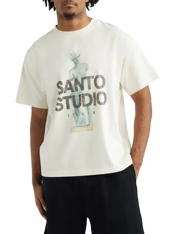 SANTO STUDIO Statue Graphic Cotton T-shirt - Cream