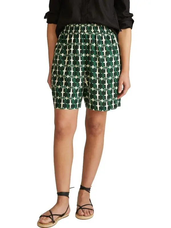 Universal Standard Juniper Pull-on Linen Blend Shorts - Green Trellis Print