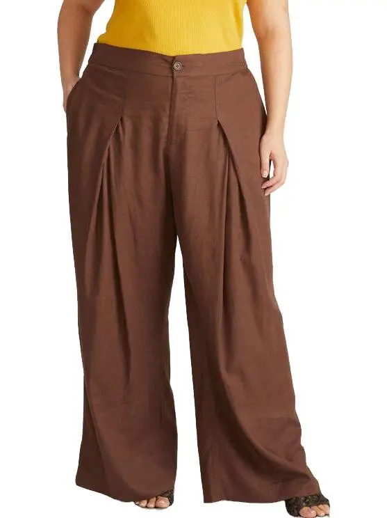 Universal Standard Marley Pleated Wide Leg Pants - Brown Peppercorn