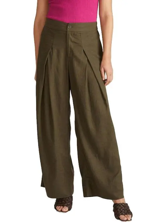 Universal Standard Marley Pleated Wide Leg Pants - Camo Green