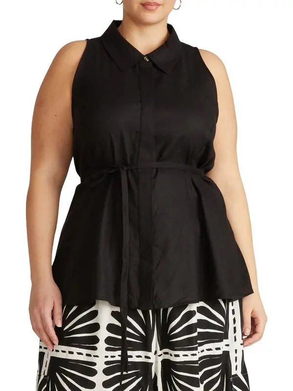 Universal Standard Linen-blend Tie-waist Top - Black
