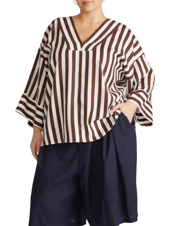 Universal Standard Printed Linen Blend Top - Peppercorn Stripe