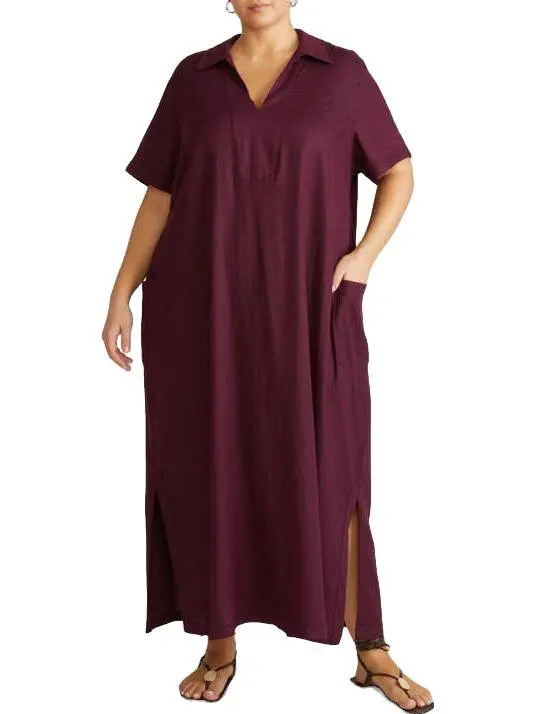 Universal Standard Leaf-print Linen-blend Maxi Dress - Acai Purple