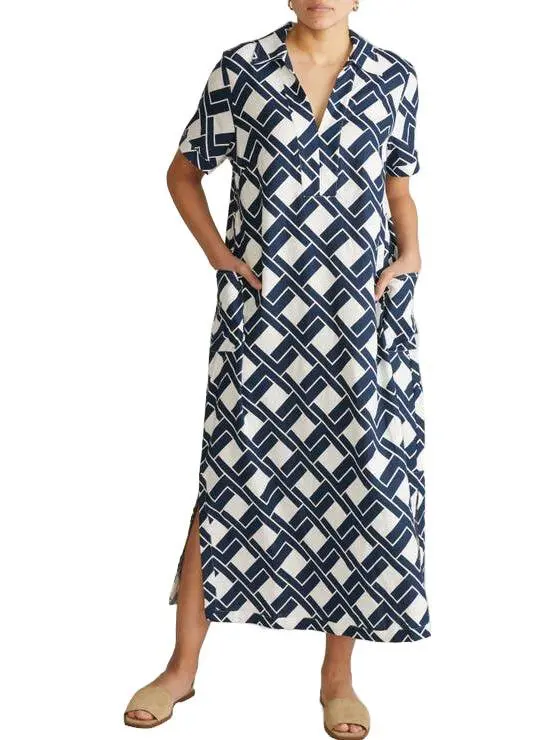 Universal Standard Leaf-print Linen-blend Maxi Dress - Geometrica Print