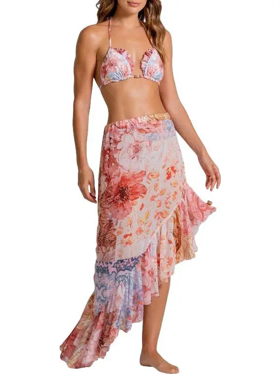 Cosita Linda Printed Ruffle Cover-up Midi Skirt - Multi