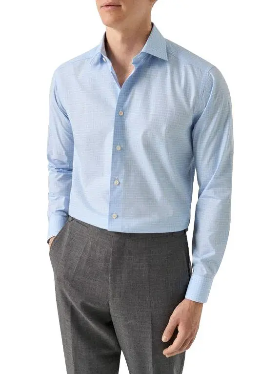 Eton Contemporary Fit Check Fine Cotton Twill Dress Shirt - Dark Blue
