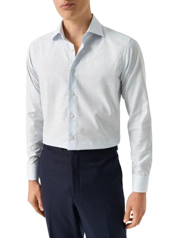 Eton Slim Fit Geometric Print Organic Cotton Twill Dress Shirt - Light Blue