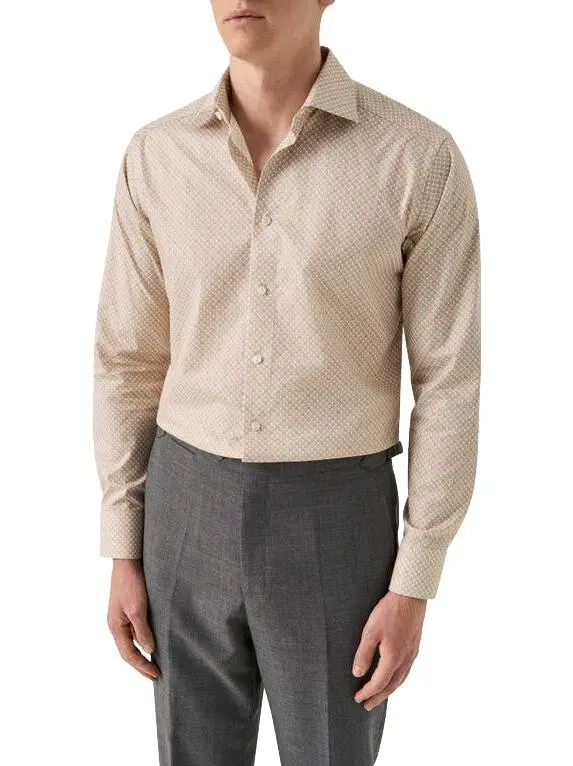 Eton Slim Fit Tropical Cocktail Print Cotton Twill Dress Shirt - Medium Orange