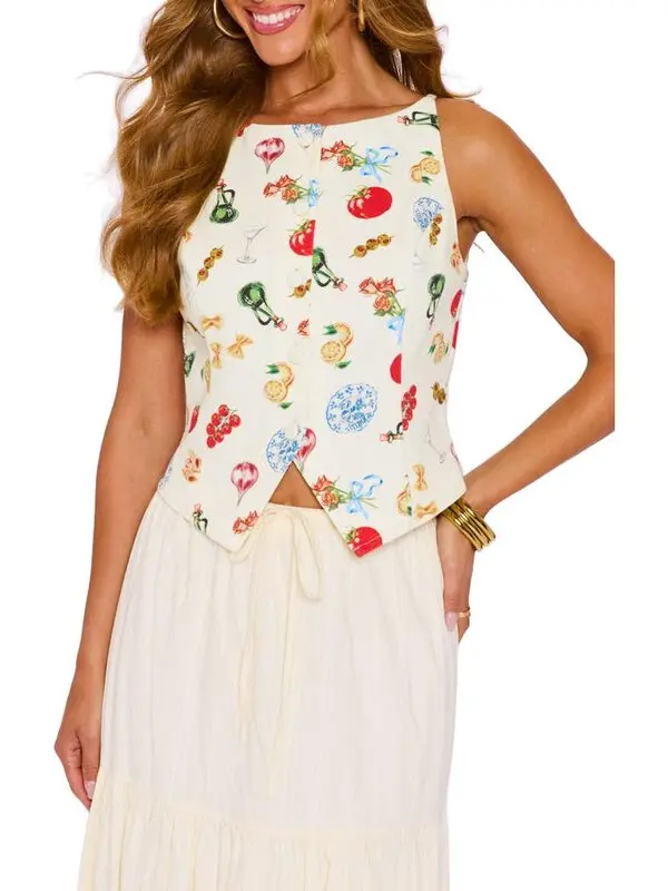 VICI Solstice Mixed Print Vest - Cream Multi