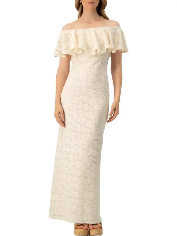 IVONNE Lace Bardot Neckline Dress - Ivory