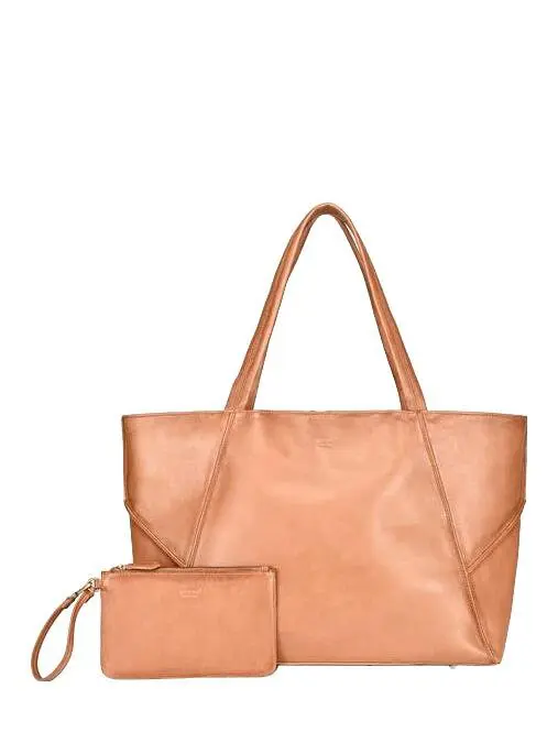 OLD TREND Wishbone Oversized Leather Carryall Tote - Butter