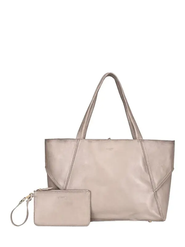 OLD TREND Wishbone Oversized Leather Carryall Tote - Grey
