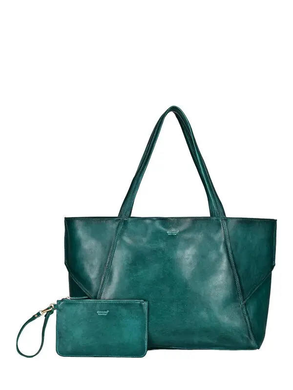 OLD TREND Wishbone Oversized Leather Carryall Tote - Teal
