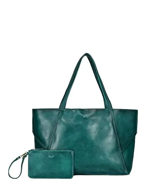 OLD TREND Wishbone Oversized Leather Carryall Tote - Teal