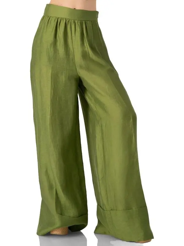 IVONNE Linen Maxi Wide-leg Pants - Green