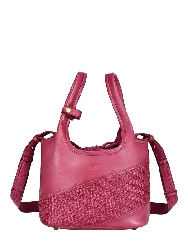 OLD TREND Lily Handwoven Leather Tote - Fuchsia