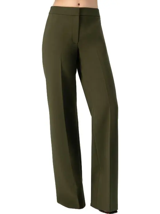 IVONNE Straight Gabardine Trousers - Green