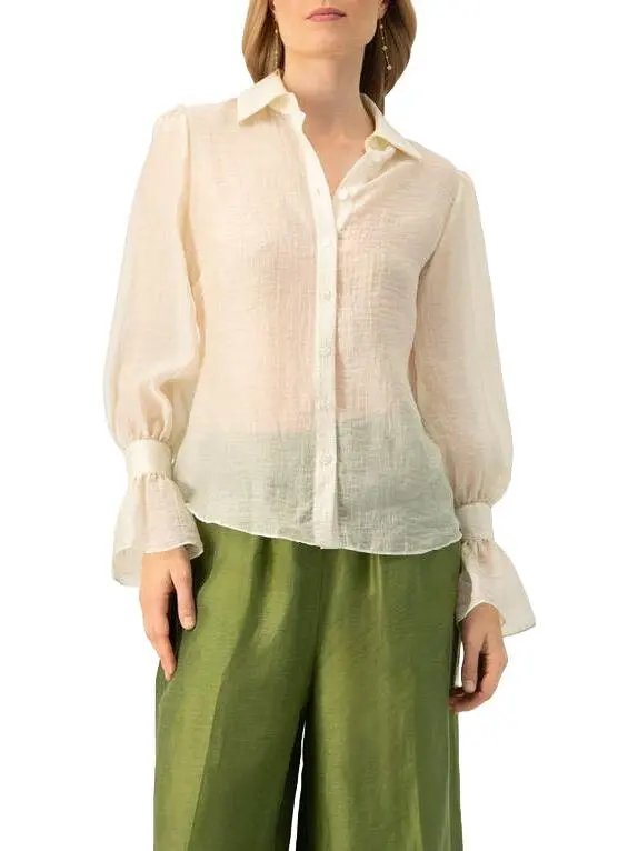 IVONNE See-through Long Sleeve Shirt With Cuffs - Ivory
