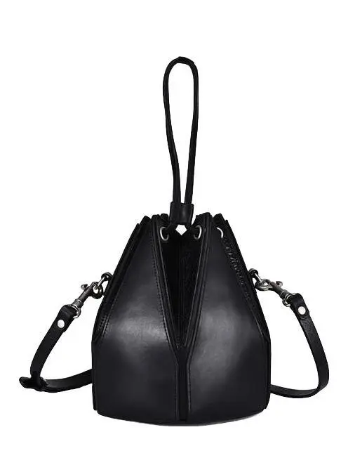OLD TREND Prism Small Convertible Leather Bucket Crossbody Bag - Black