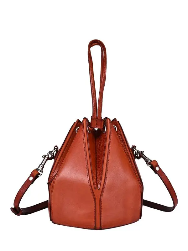 OLD TREND Prism Small Convertible Leather Bucket Crossbody - Cognac