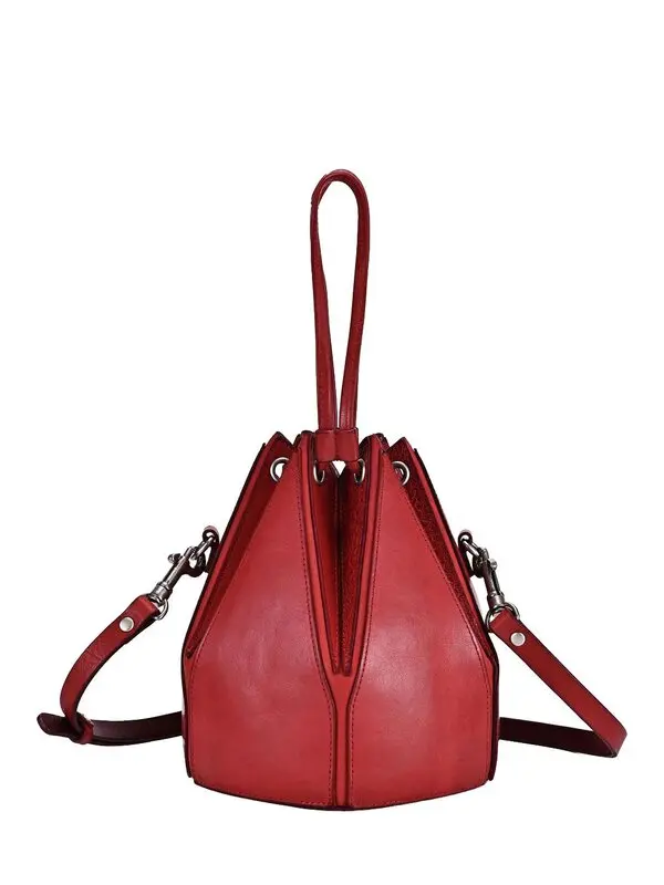 OLD TREND Prism Small Convertible Leather Bucket Crossbody - Red