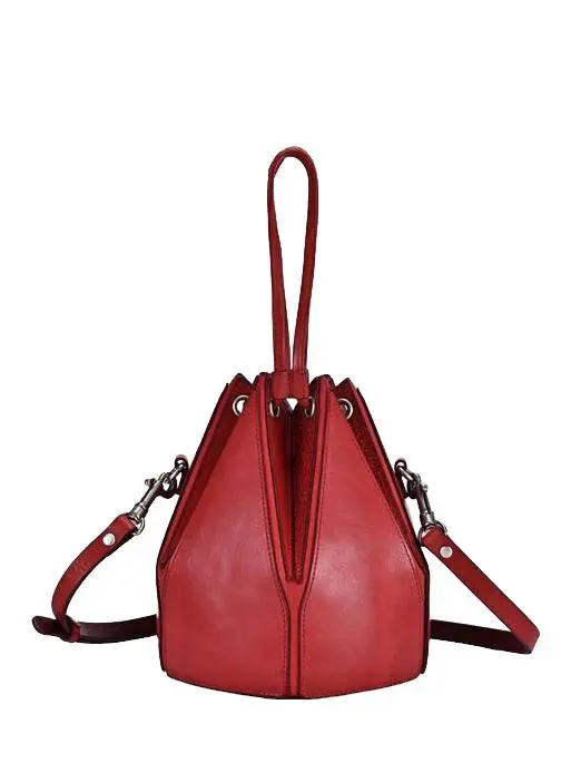 OLD TREND Prism Small Convertible Leather Bucket Crossbody Bag - Red