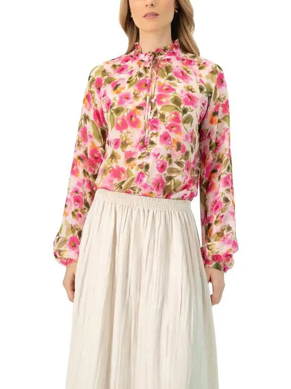 IVONNE Floral High Neck Blouse - Multicolor-pink