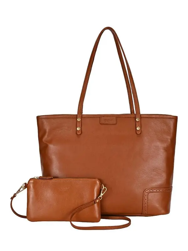 OLD TREND Camellia Medium Reversible Leather Tote - Cognac