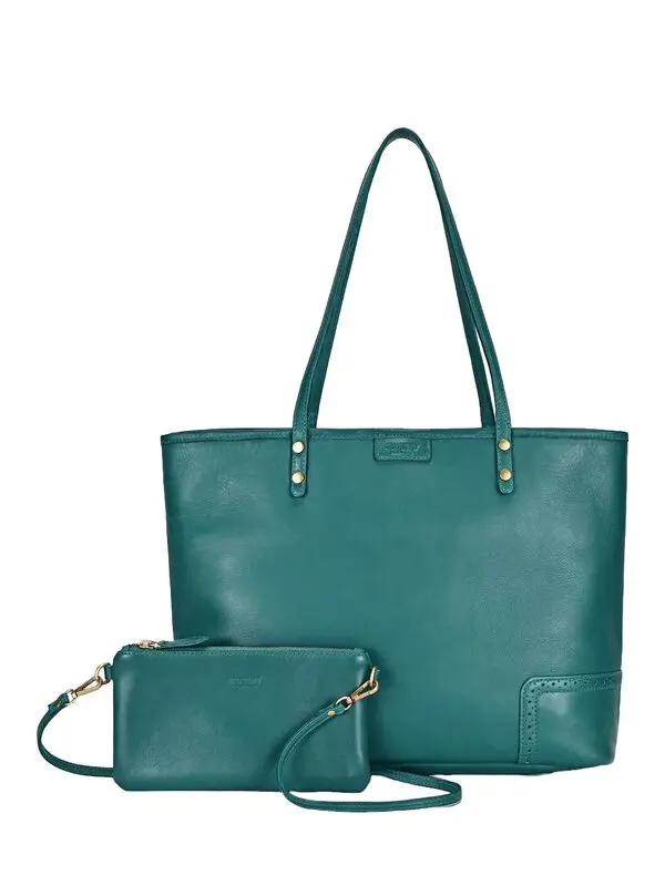 OLD TREND Camellia Medium Reversible Leather Tote - Teal