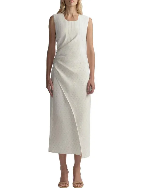 A.L.C. Caroline Pinstripe Linen Blend Dress - Pearl/brown