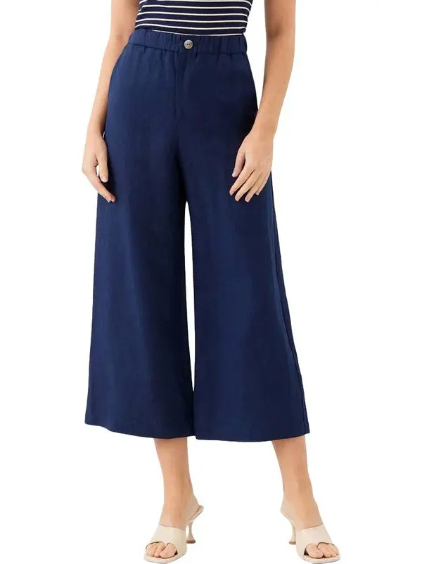 Fifteen Twenty Mason Linen Blend Crop Wide Leg Pants - Navy