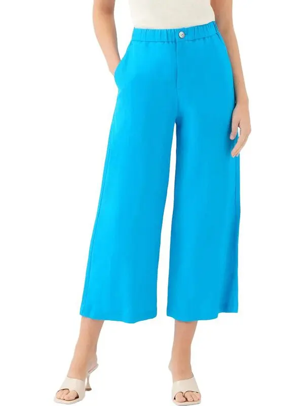 Fifteen Twenty Mason Linen Blend Crop Wide Leg Pants - Turquoise