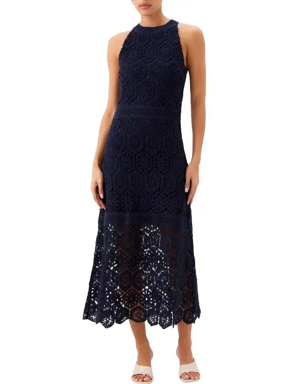 Fifteen Twenty Londyn Crochet Midi Dress - Navy