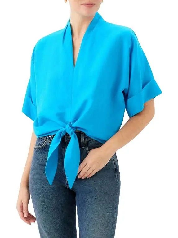 Fifteen Twenty Janice Cuffed Tie-hem Top - Turquoise